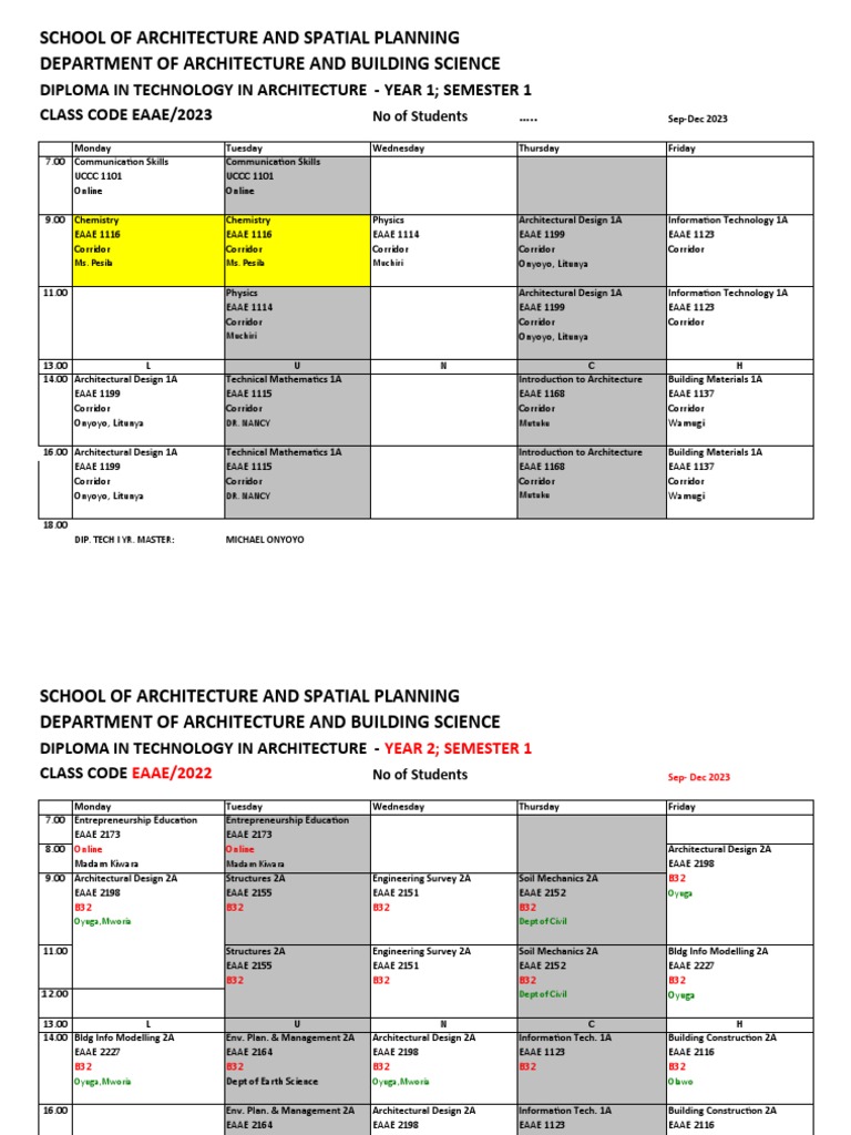 AED Teaching Timetable Sep - Dec 2023 | PDF | Engineering | Science