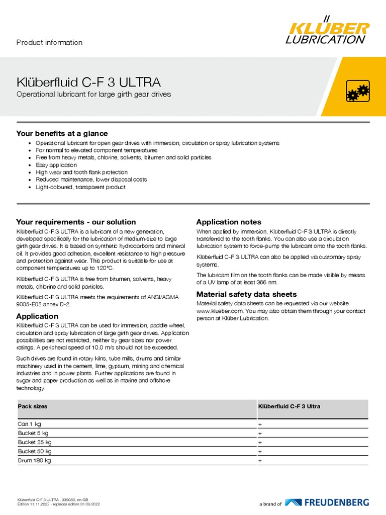 Klueberfluid C-F 3 ULTRA | PDF | Lubricant | Wear