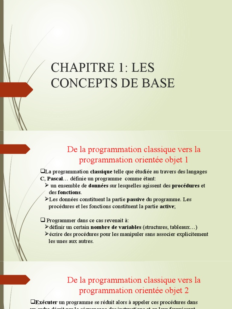 Chapitre 1 Concepts de Base de La Poo | PDF | Classe (informatique) | Programmation informatique