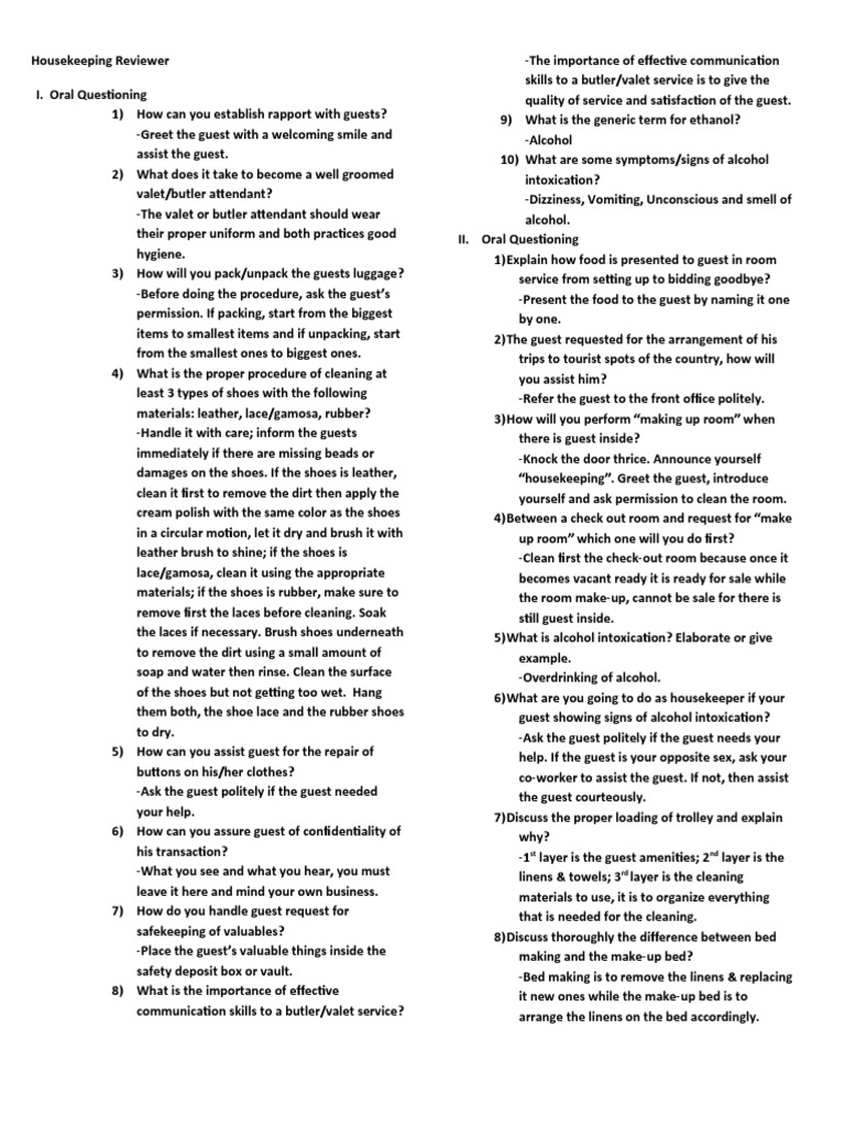 Housekeeping NC II Reviewer Guide | PDF | Laundry | Hygiene