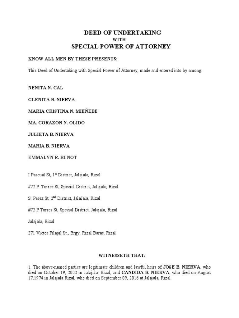 Deed of Undertaking Jose Nierva | PDF | Government | Common Law
