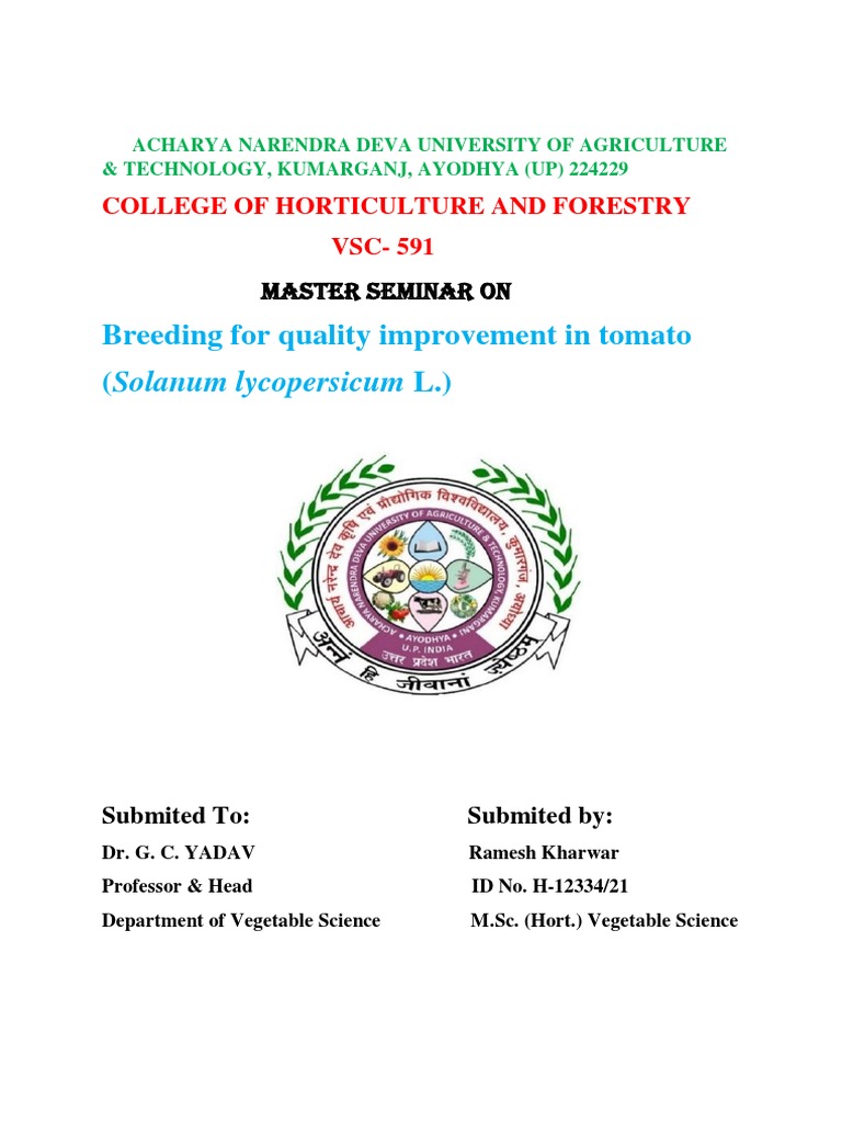 Write Up of Tomato Breeding For Quality Improvment | Download Free PDF ...
