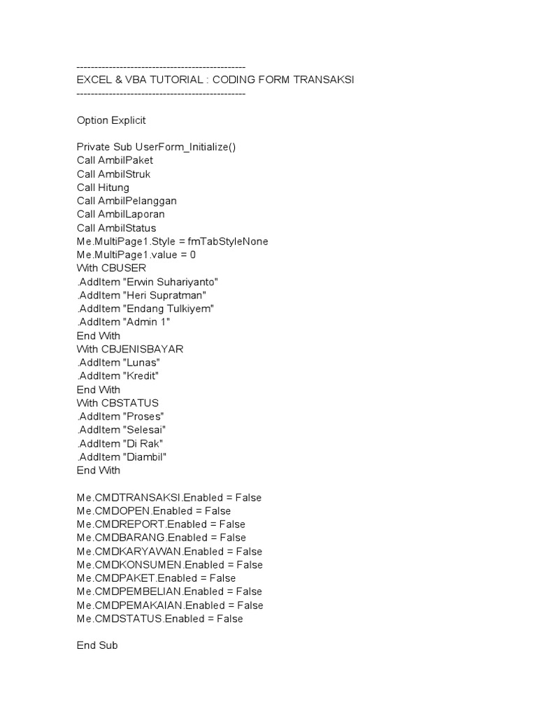 Coding Form Transaksi | PDF | Office Suites For Windows | Office Suites
