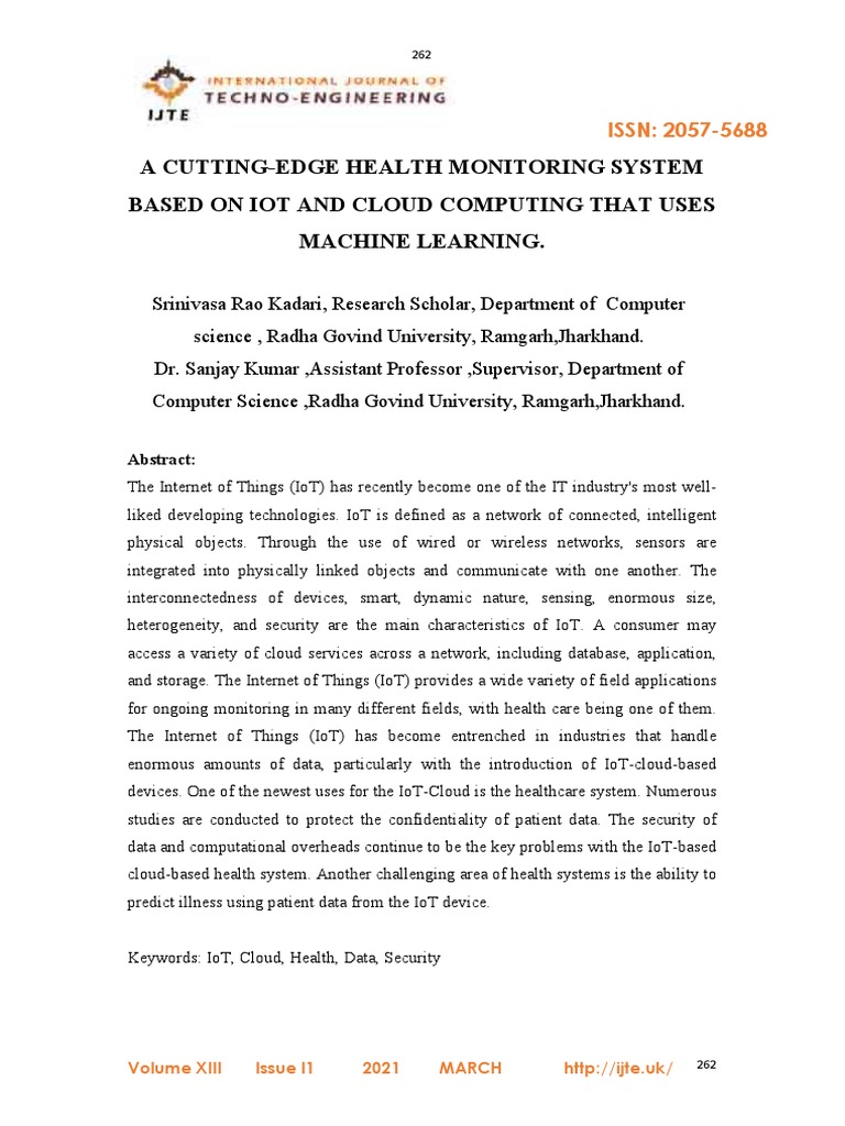A Cutting Edge Health Monitoring System Based On Iot and Cloud ... A Cutting Edge Health Monitoring System Based On Iot and Cloud ...