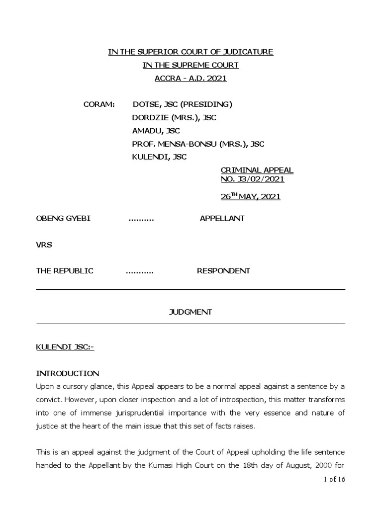 Obeng Gyebi v. The Republic Appeal | PDF | Sentence (Law) | Crimes