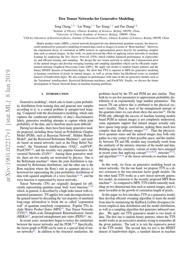 Tree Tensor Networks For Generative Modeling Pdf Tensor Matrix