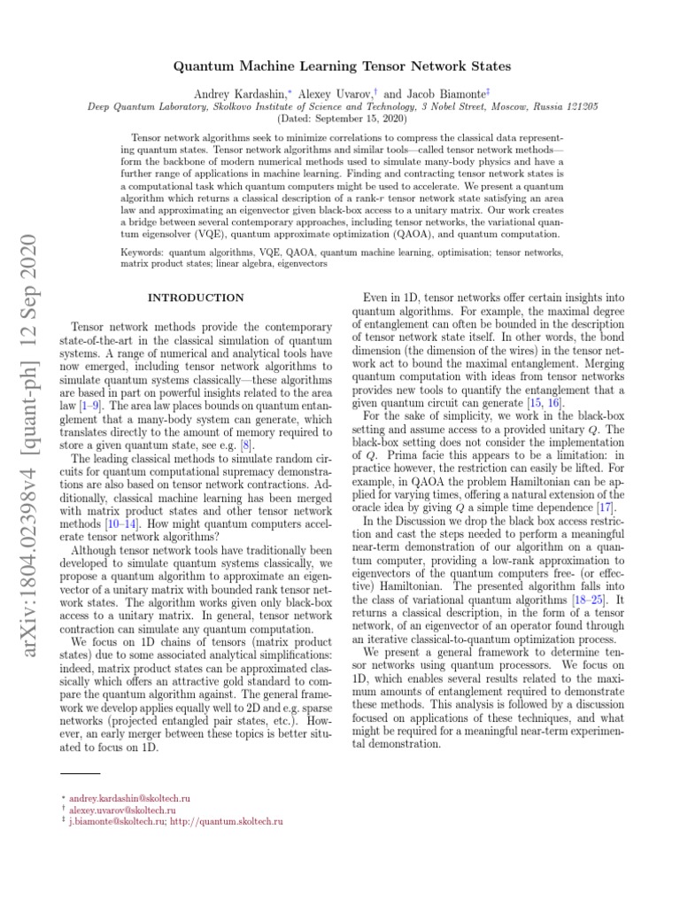 Quantum Machine Learning Matrix Product States | PDF | Quantum ... Quantum Machine Learning Matrix Product States | PDF | Quantum ...