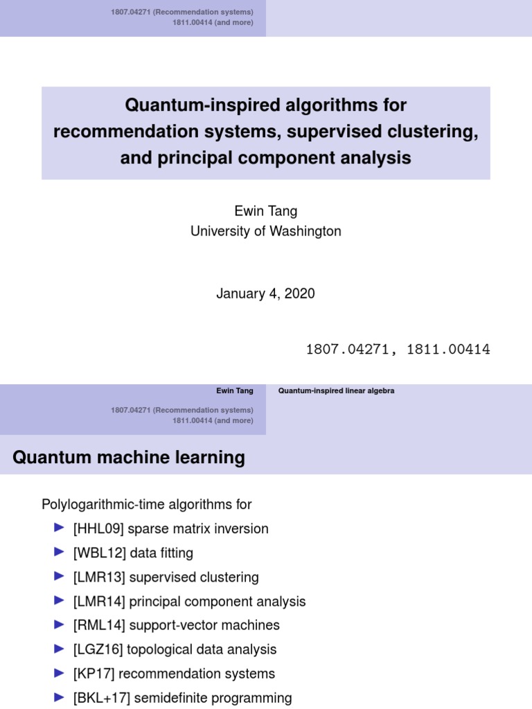 Quantum-Inspired Classical Algorithms For Recommendation Systems | PDF | Quantum Computing ...