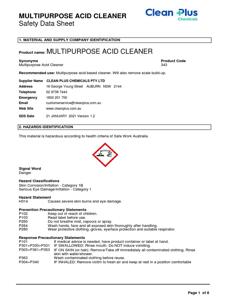343 Ghs Multipurpose Acid Cleaner | PDF | Toxicity | Dangerous Goods