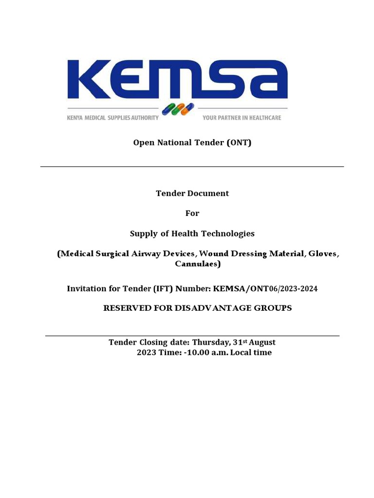 SBD Kemsa Ont06 2023 2024 Supply of Health Technologies Medical ...