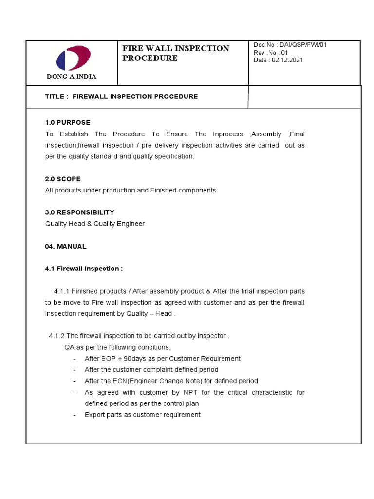 Firewall Inspection Procedure Overview | PDF | Business Process ...