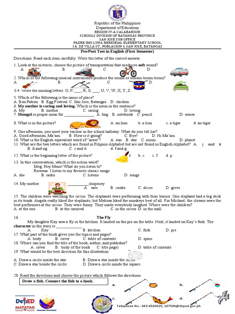 Pre Test in EnGLISH 1st Sem Pambata | PDF
