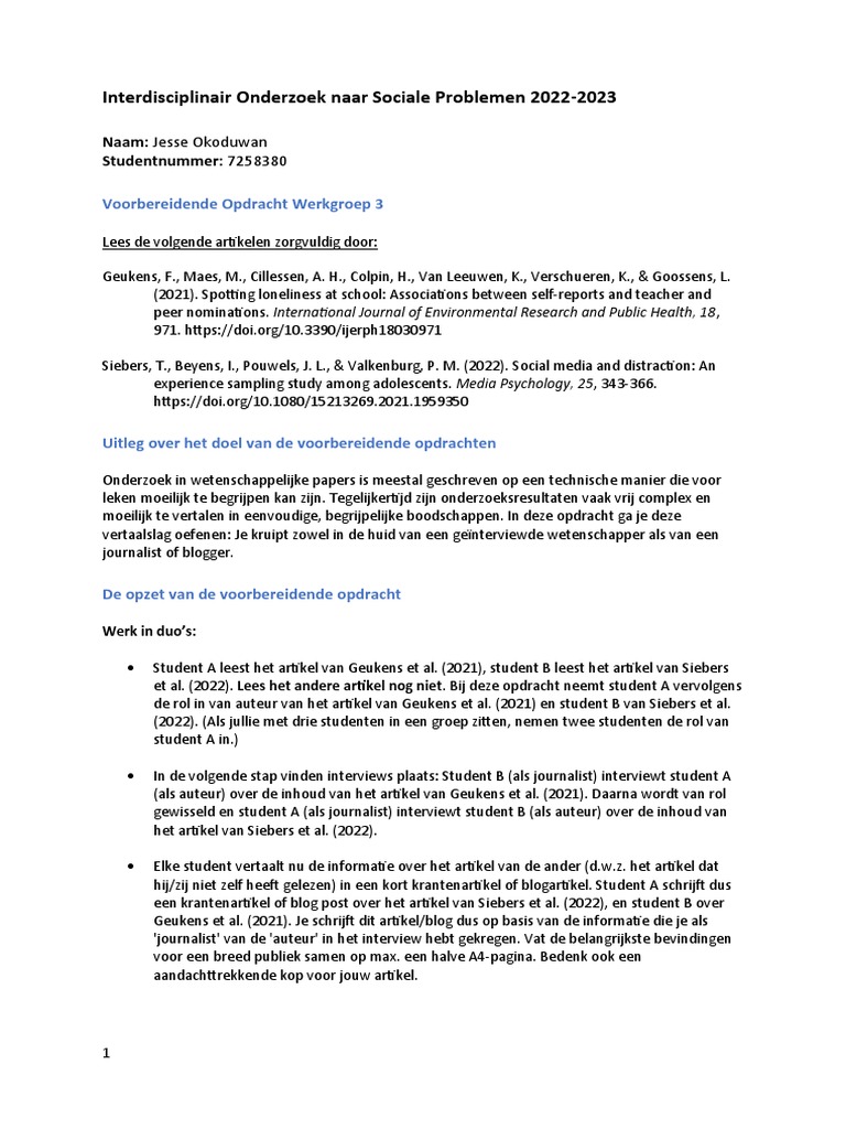 23IOSP WG3 - Voorbereidende Opdracht | PDF