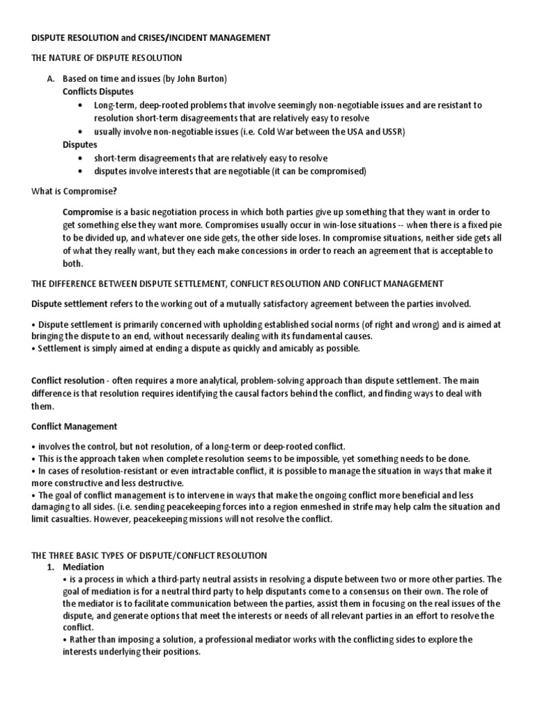 DISPUTE RESOLUTION and CRISES | PDF | Mediation | Conflict Resolution