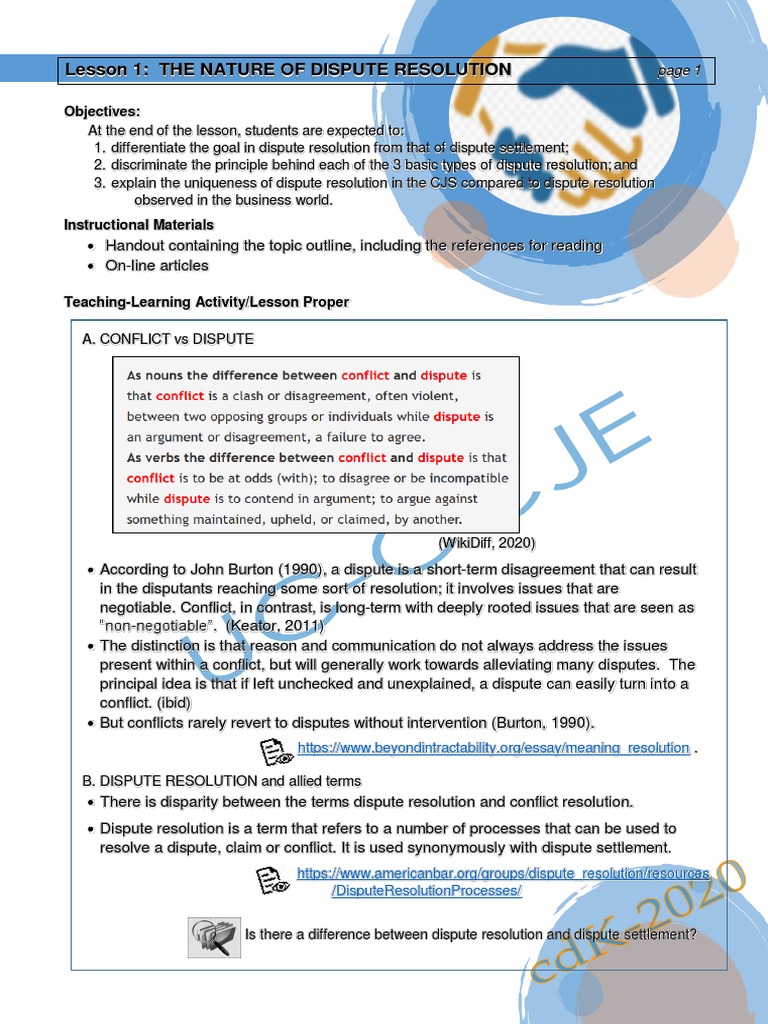 Lesson1a Notes 1230 1 | PDF | Conflict Resolution | Dispute Resolution