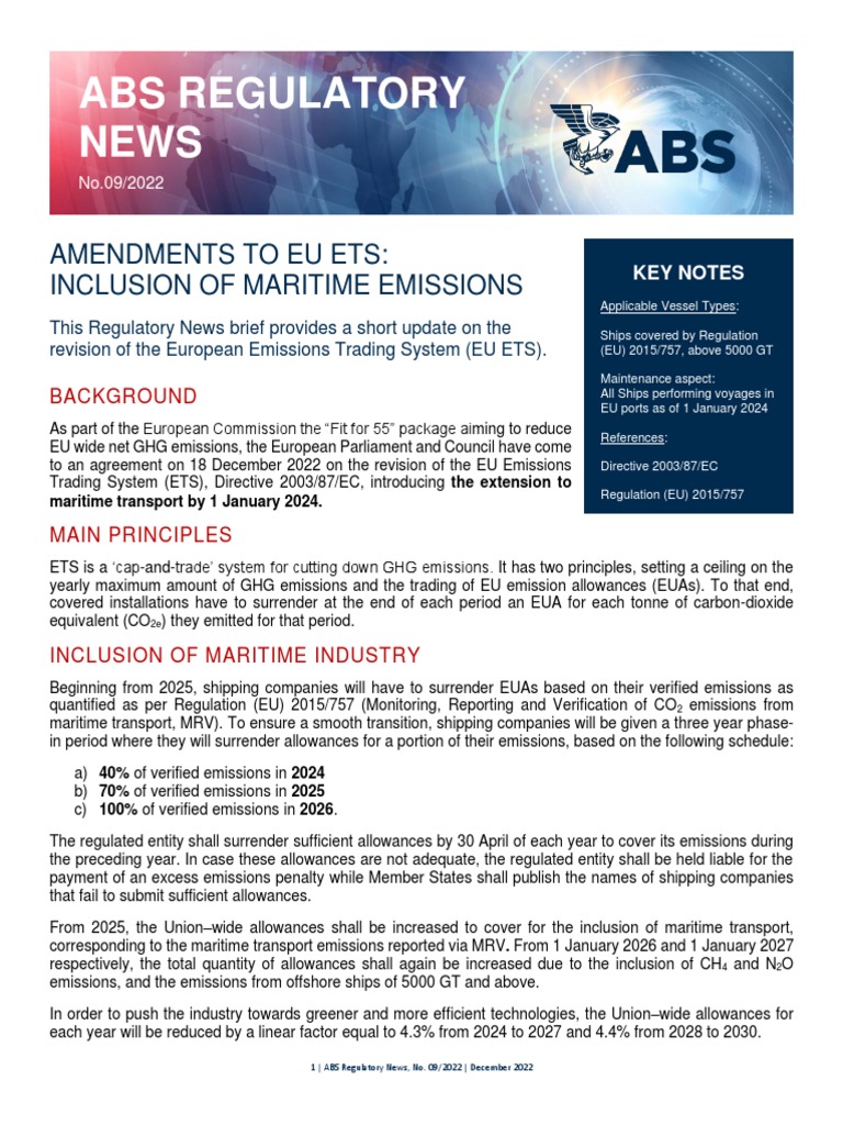 ABS Regulatory News - EU ETS Amendments | PDF | Greenhouse Gas | Air ...