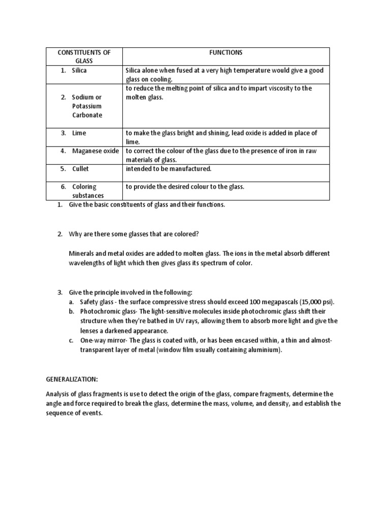 Constituents of Glass | PDF