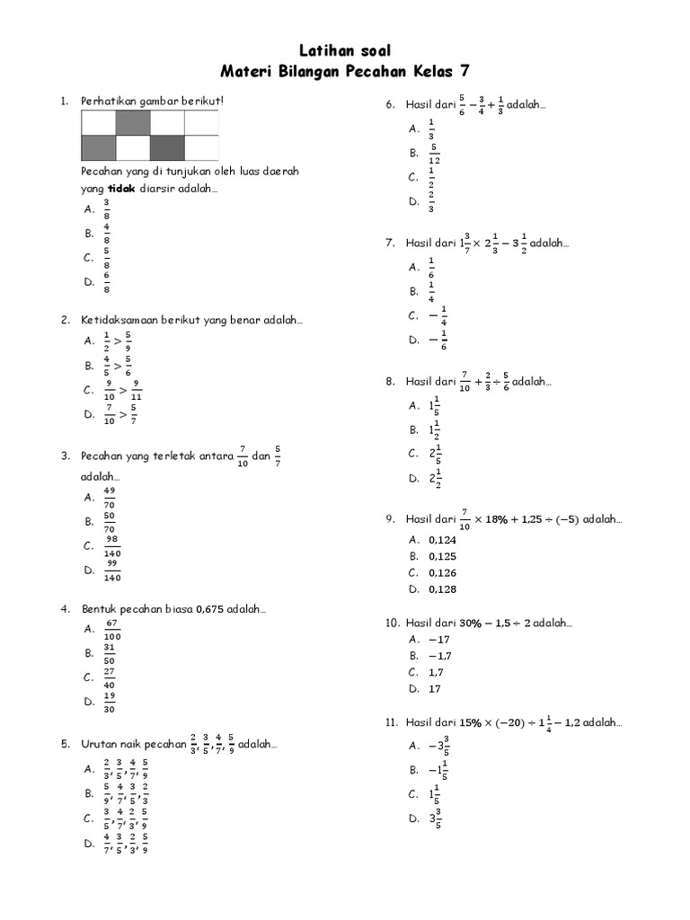 Latihan Soal Bilangan Pecahan | PDF