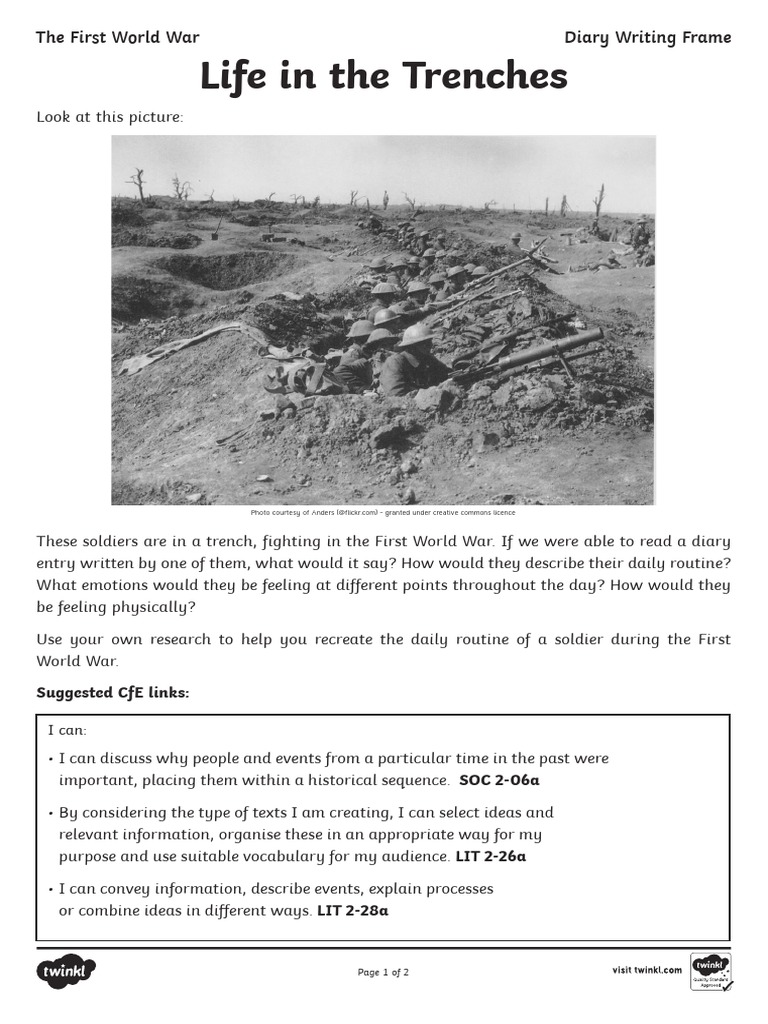 Cfe2 t 2545511 First World War Soldier Diary Entry Writing Activity ...