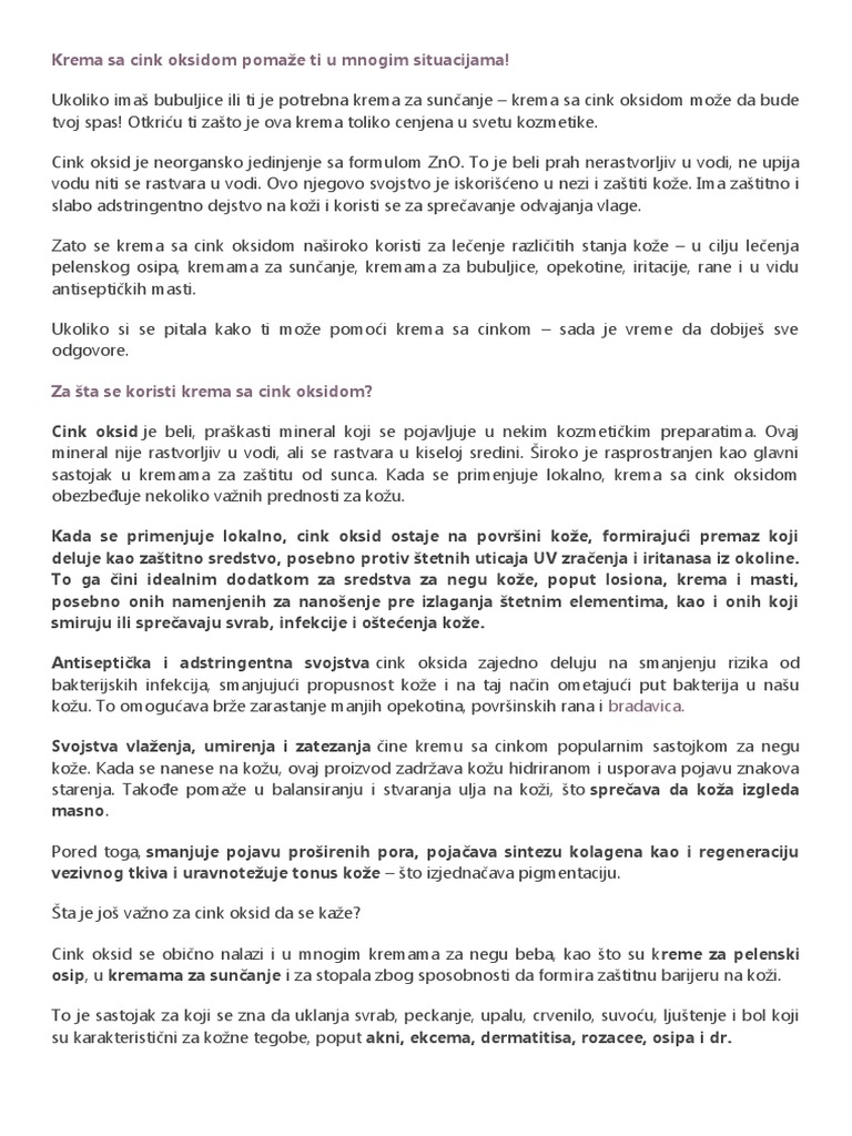 Krema sa cink oksidom pomaže ti u mnogim situacija | PDF