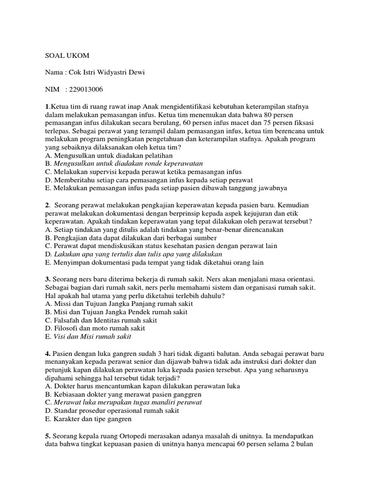 Soal Ukom Cok Istri Widyastri Dewi | PDF