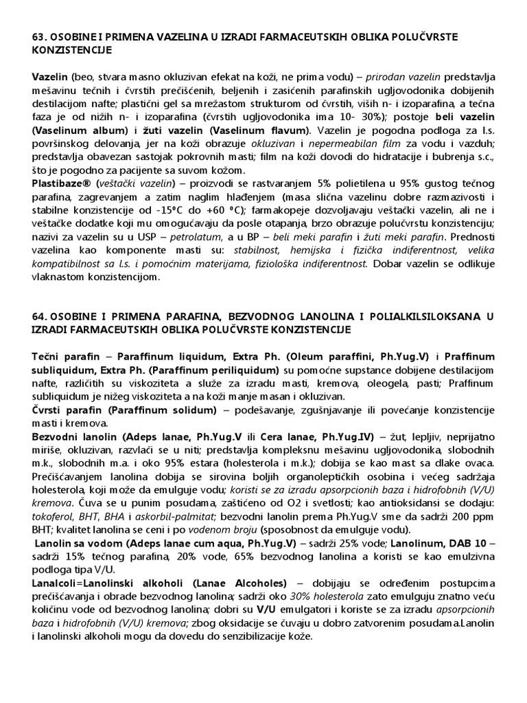 Osobine I Primena Vazelina U Izradi Farmaceutskih | PDF