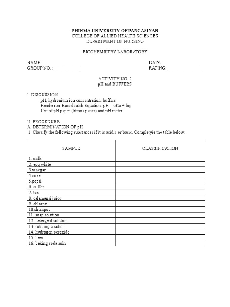 pH and Buffers Laboratory Activity | PDF