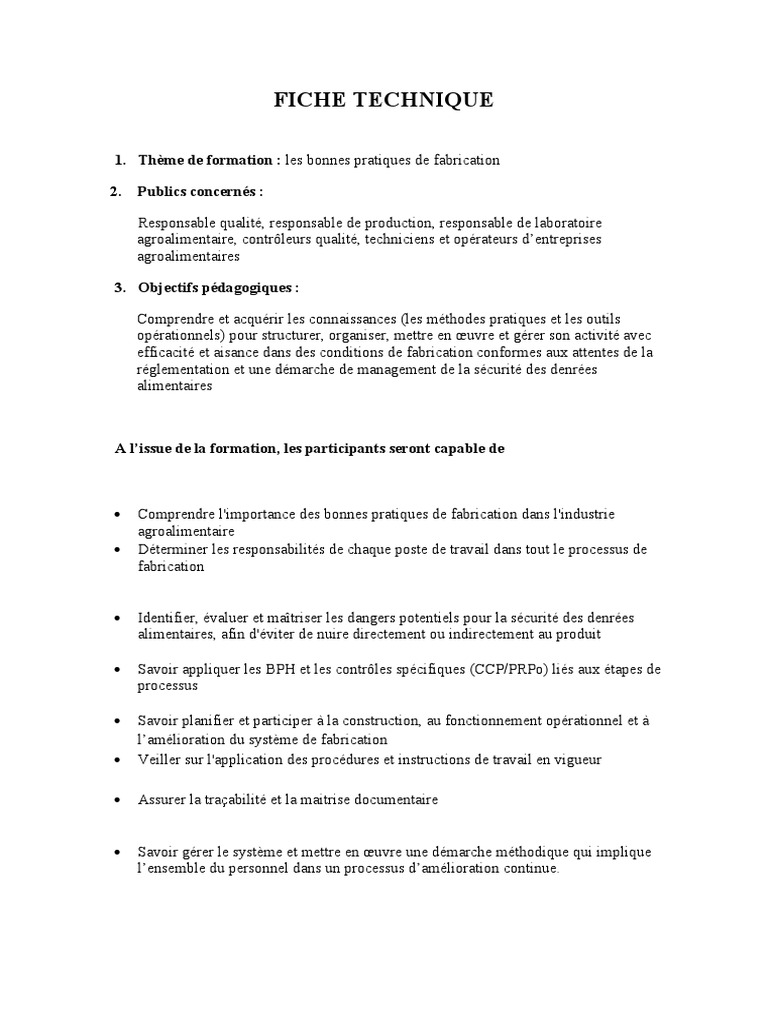 Fiche Technique BPF | PDF