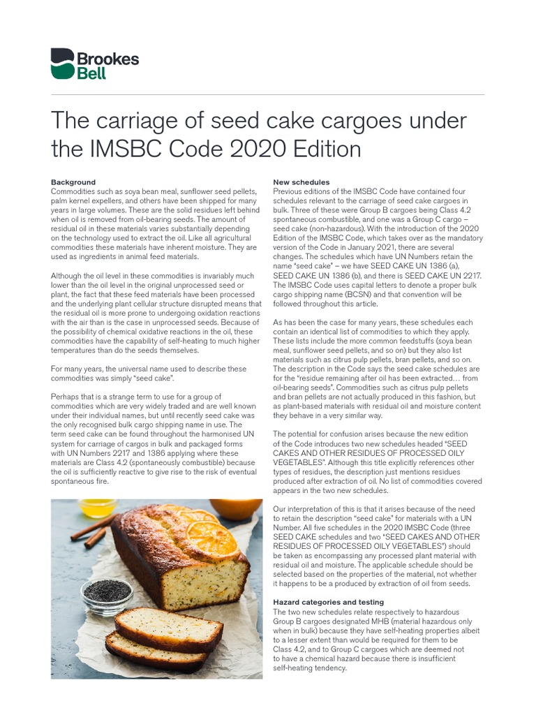 Brookes Bell Seed Cake Cargoes Imsbc Code 2020 | PDF | Flour | Seed