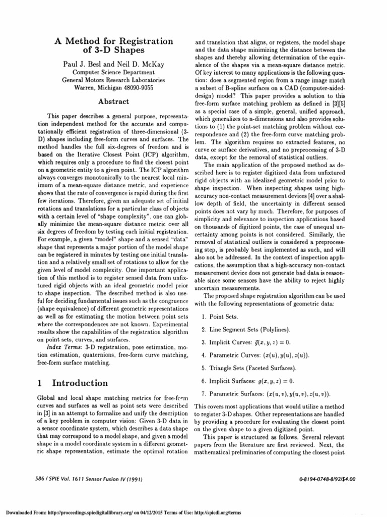 Besl 1992 Method For Registration of 3D Shapes | PDF | Mathematical Optimization | Least Squares