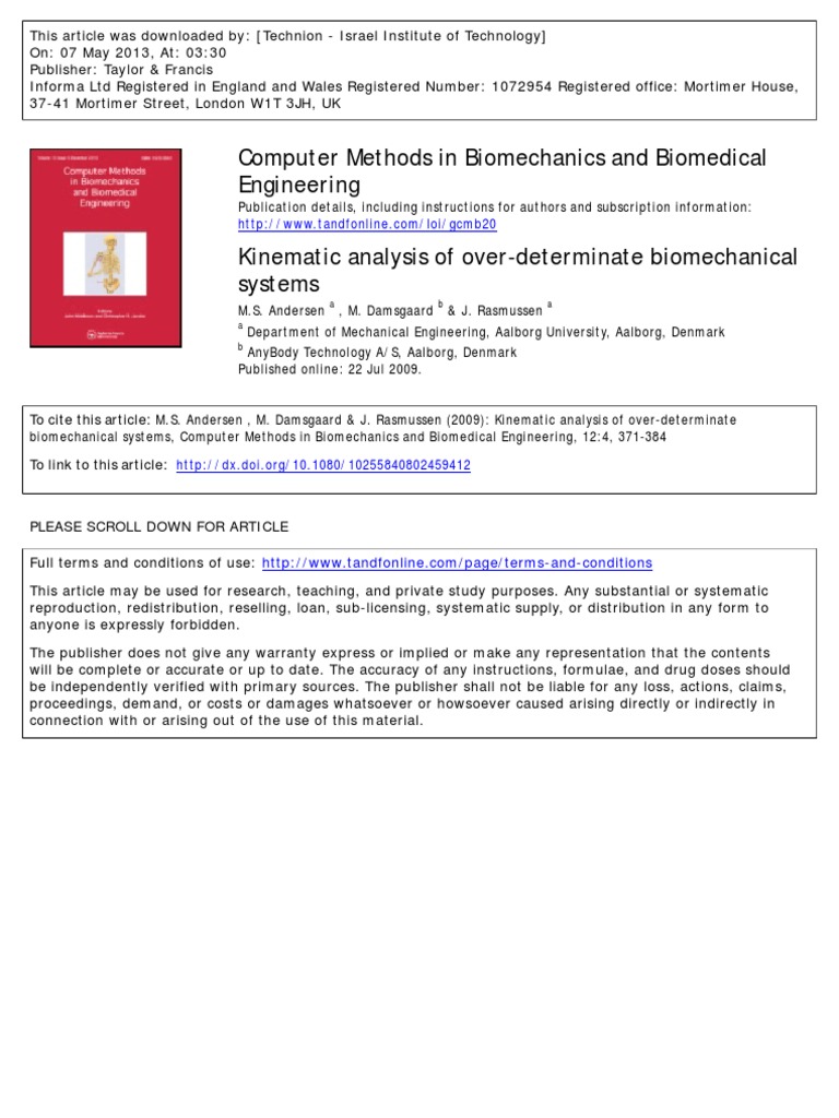 Kinematic Analysis of Biomechanical Systems | PDF | Kinematics ...