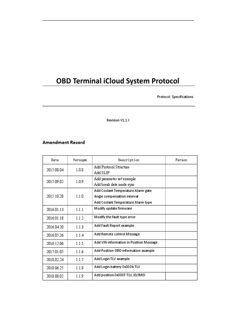 OBD Device Protocol - V1.1.p - 210425 | PDF | Network Packet ...