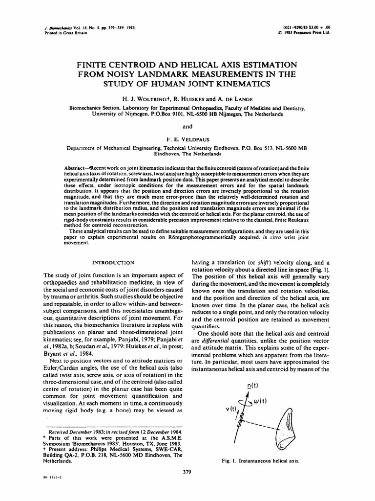 Woltring 1985 Fimite Centroid and Helical Axis | PDF