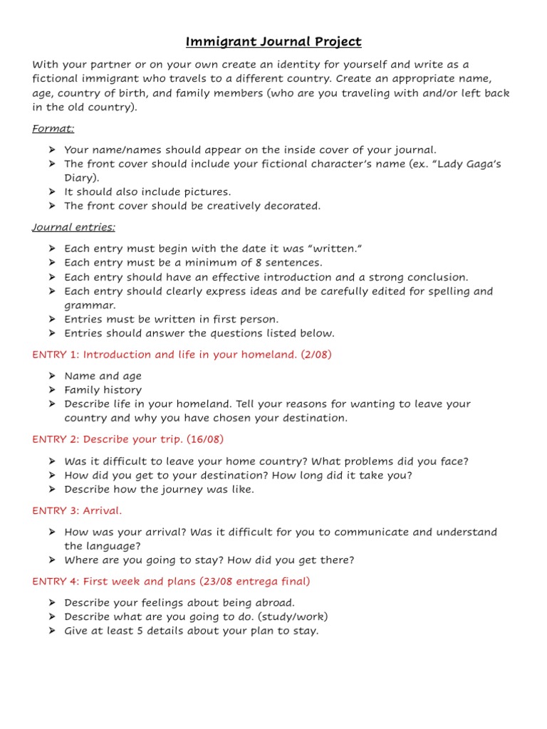 Immigrant Journal Project 3ro | PDF