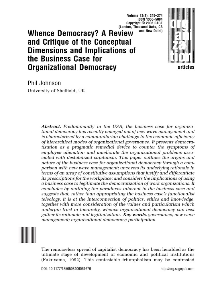 Johnson 2006 - Whence Democracy - A Review and Critique of The Conceptual Dimensions and ...