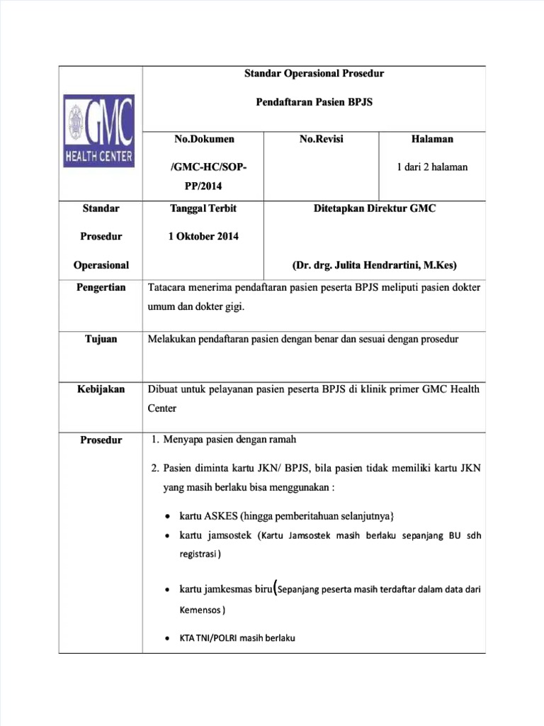 SOP PELAYANAN BPJS | PDF