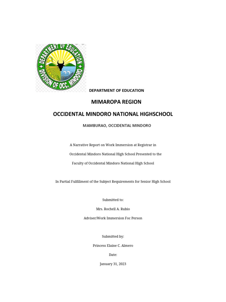 Grade 12 Work Immersion Narrative Report | PDF | Learning | Behavior ...