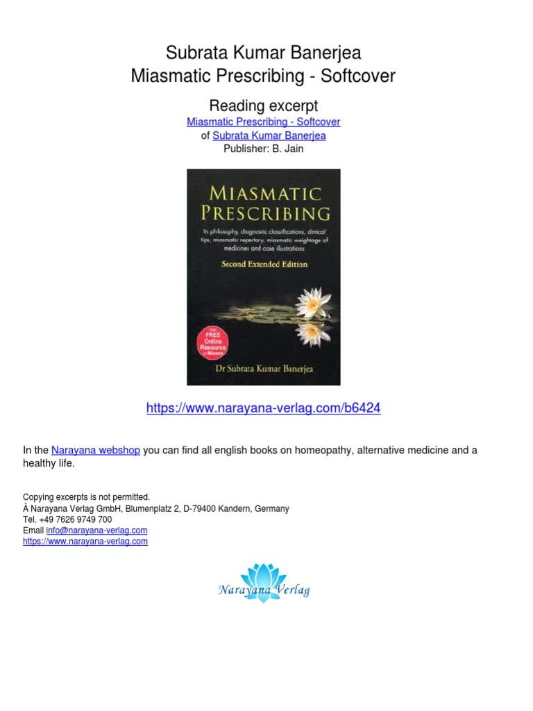 Miasmatic Prescribing Softcover Subrata Kumar Banerjea.06424 1 | PDF | Homeopathy | Infection