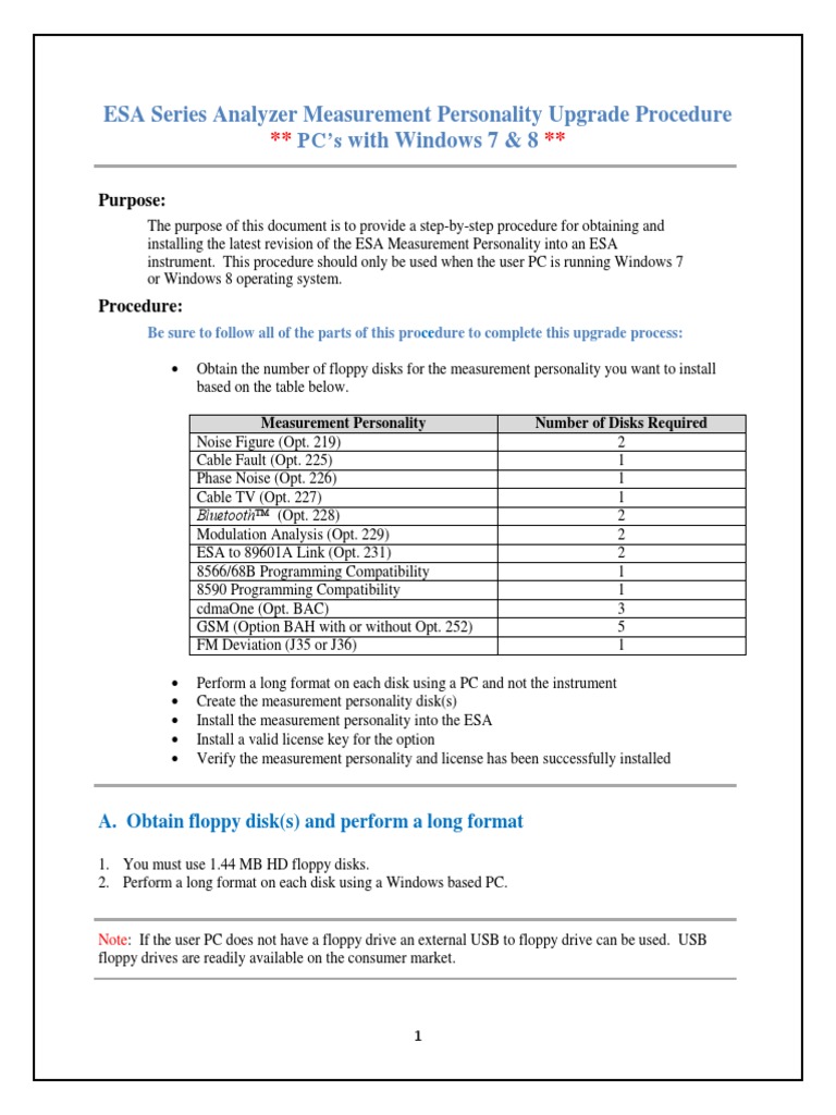 Operator Manual-ESA MeasPersonality InstallProcedure Win7 | PDF | Floppy Disk | Computer File