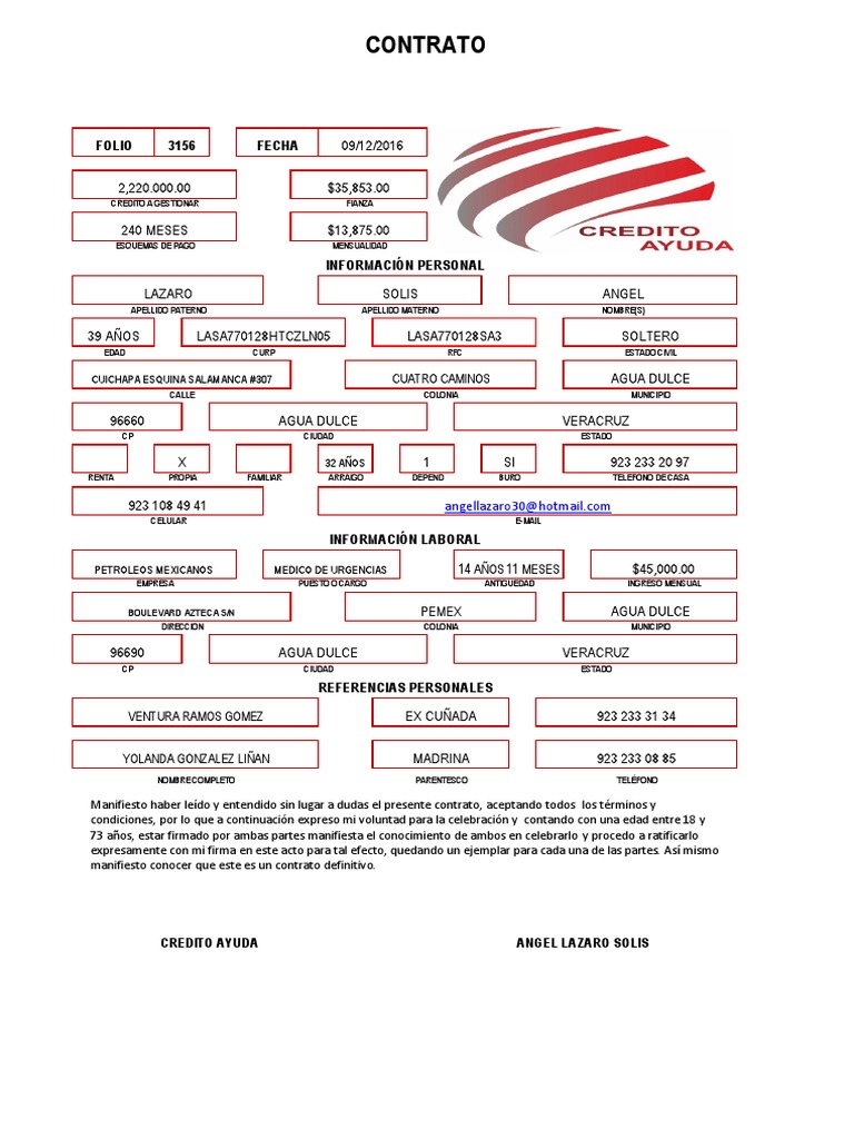 Caratula Del Contrato C.A Angel Lazaro Solis | PDF