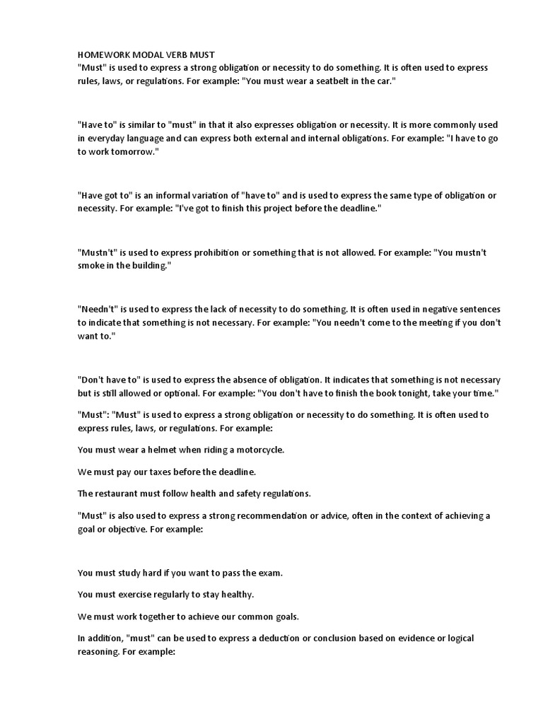 Homework Modal Verb Must | PDF