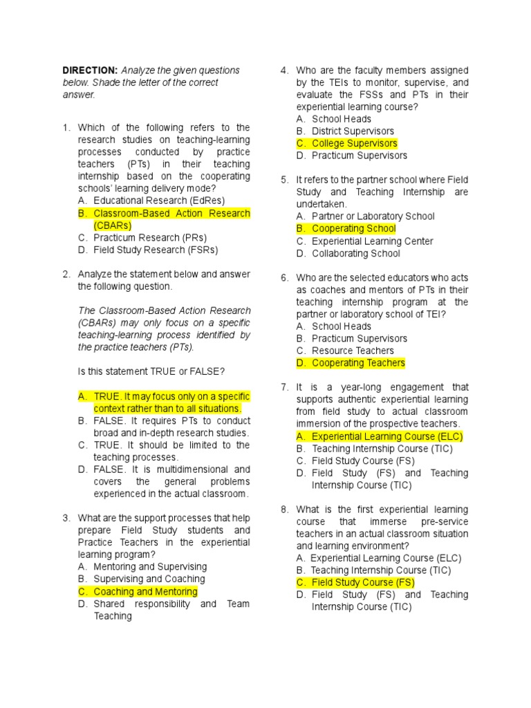 Teaching Internship Exam Review Guide | PDF | Teachers | Learning