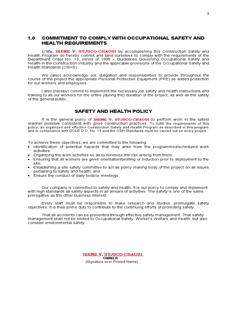 Construction Safety Compliance Commitment | PDF | Occupational Safety ...