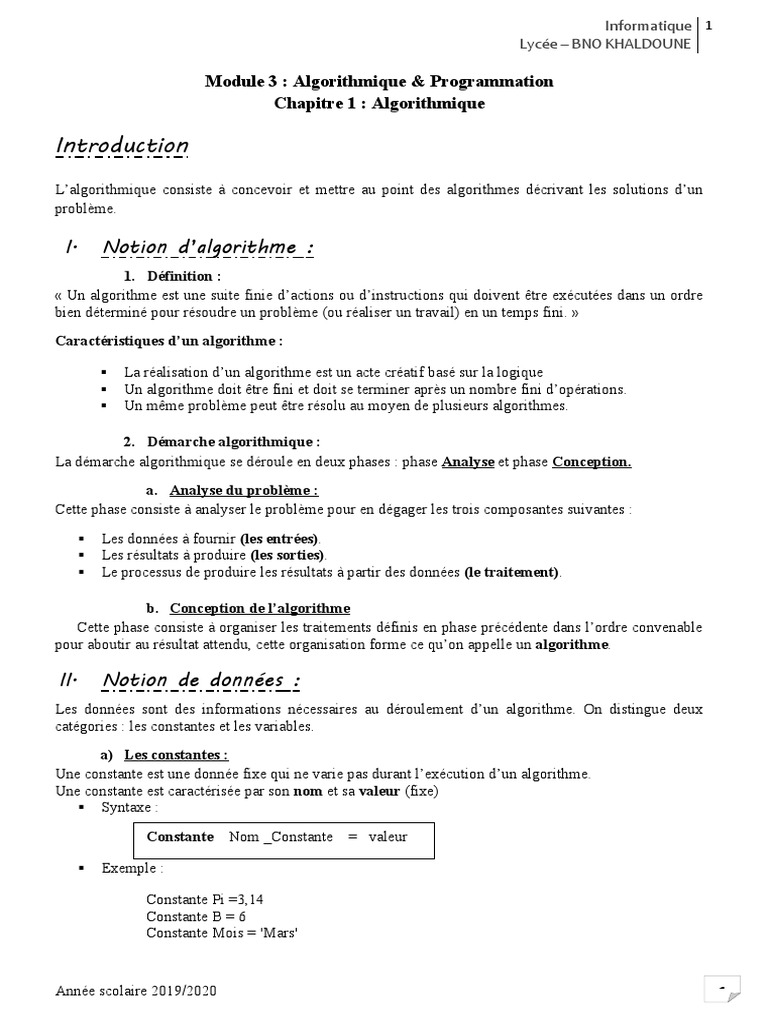 Cours D'algorithmique TC | PDF | Programmation informatique | Langage de programmation