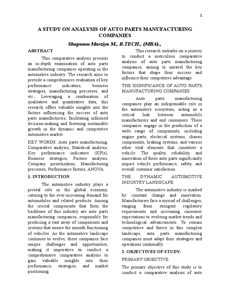 Comparative Analysis of Auto Parts Manufacturers | PDF | Statistics | P ...