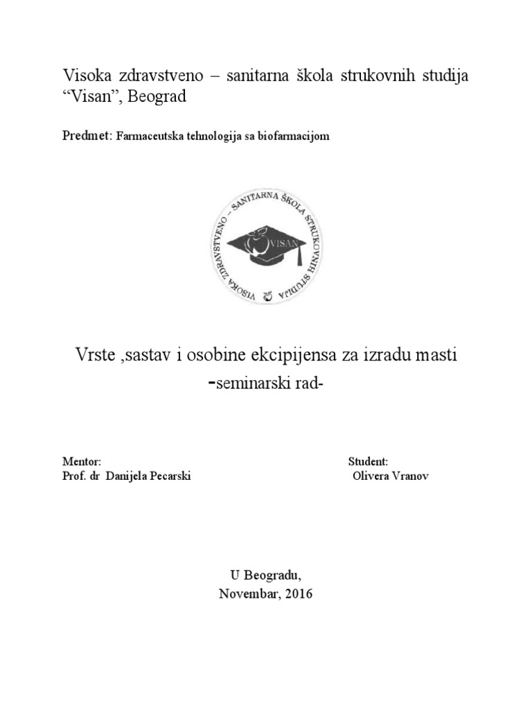 Vrste, Sastav I Osobine Ekcipijensa Za Izradu Masti | PDF