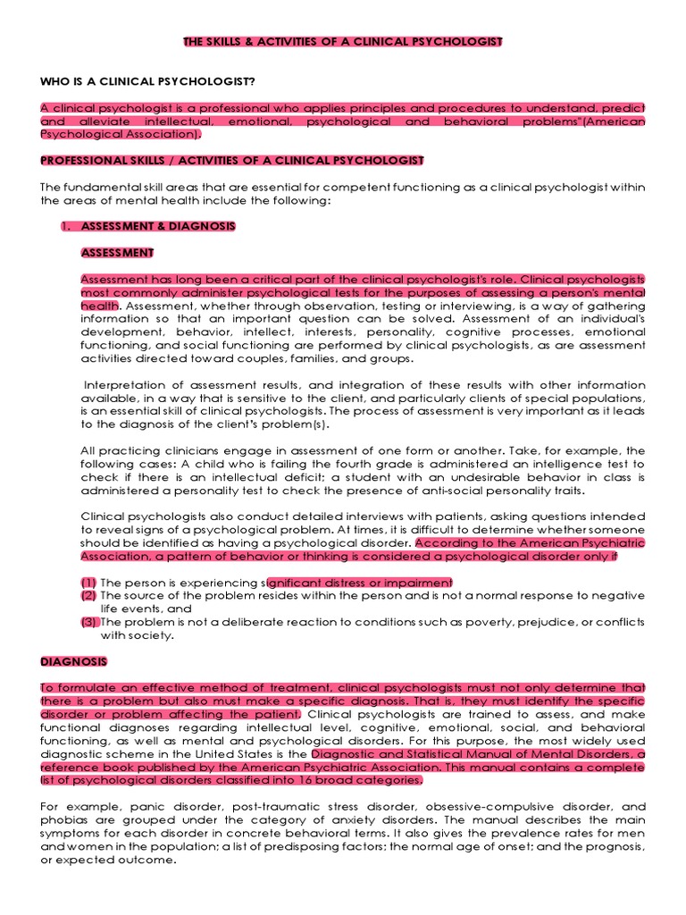 Clinical Psychologist Skills Overview | PDF | Clinical Psychology ...