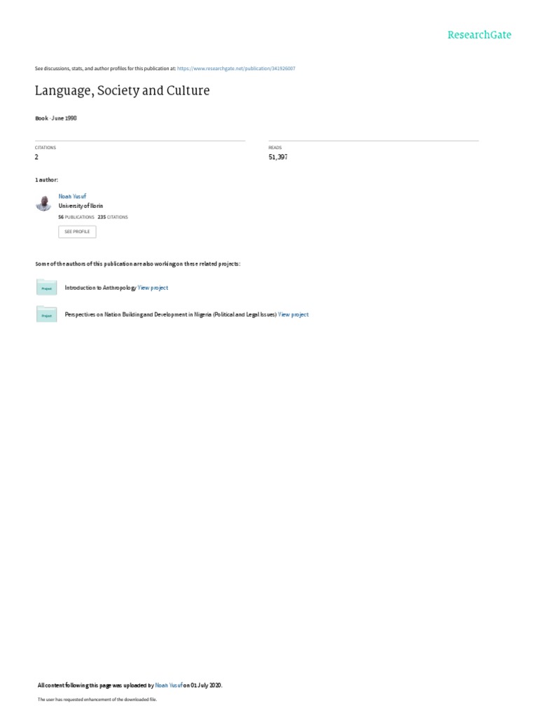 Language Society And Culture Pdf Linguistics Socialization