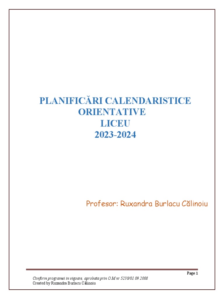 Planificari Liceu 2024-1 | PDF