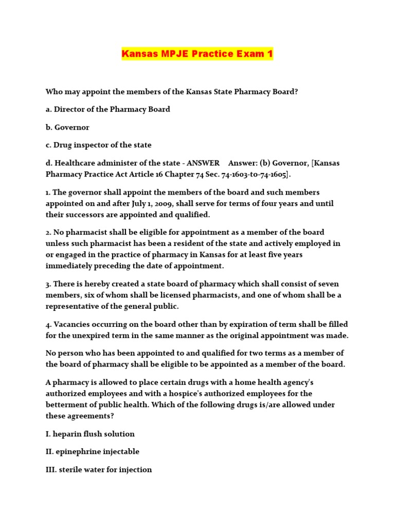 Kansas Mpje Practice Exam 1 | PDF | Medical Prescription | Pharmacy